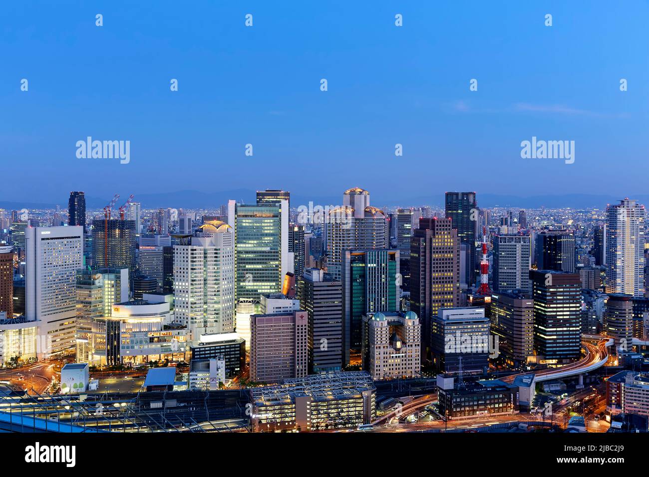 Japan. Kansai. Osaka. The business financial district at dusk Stock ...