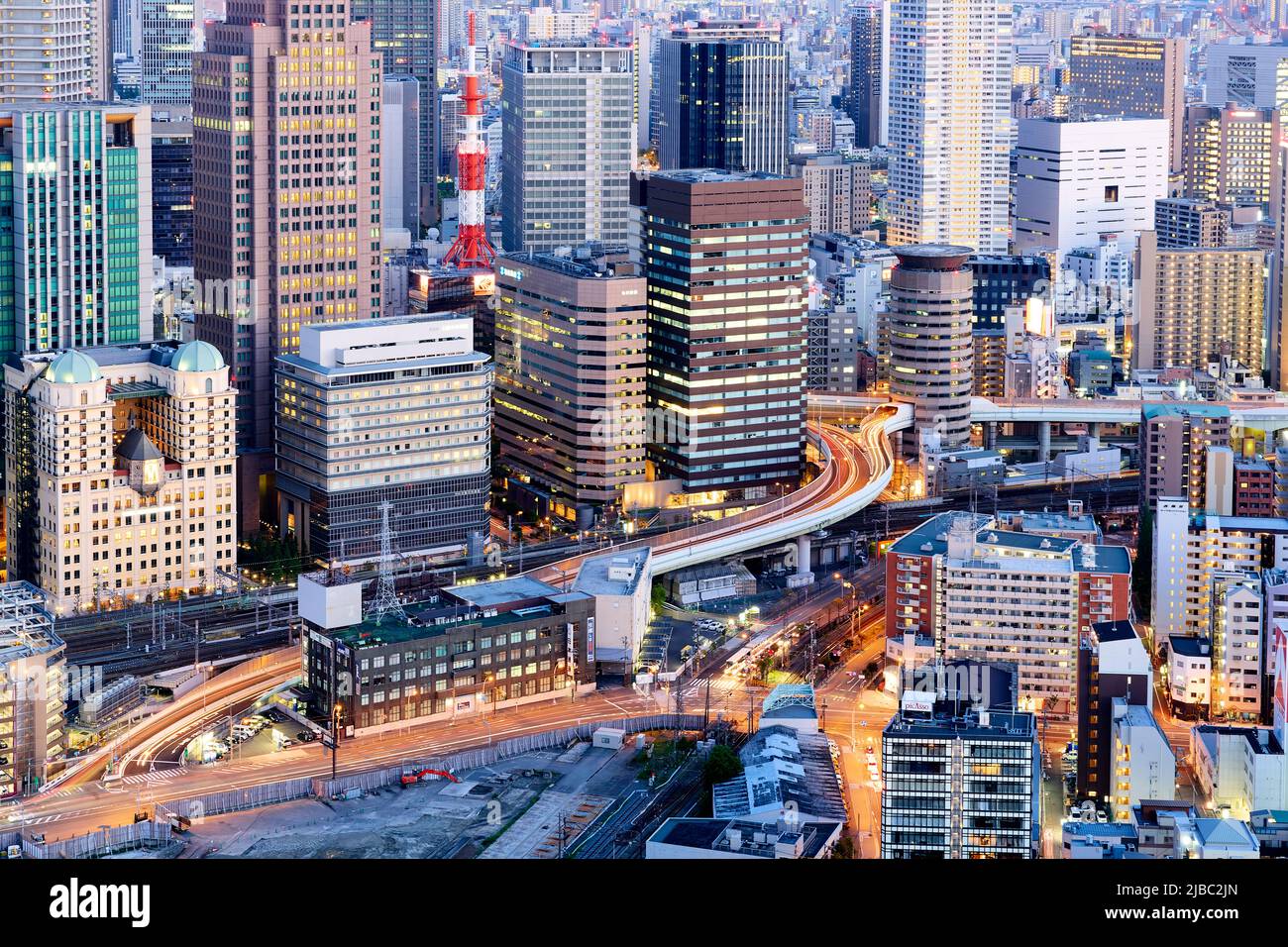 Japan. Kansai. Osaka. The business financial district at dusk Stock ...