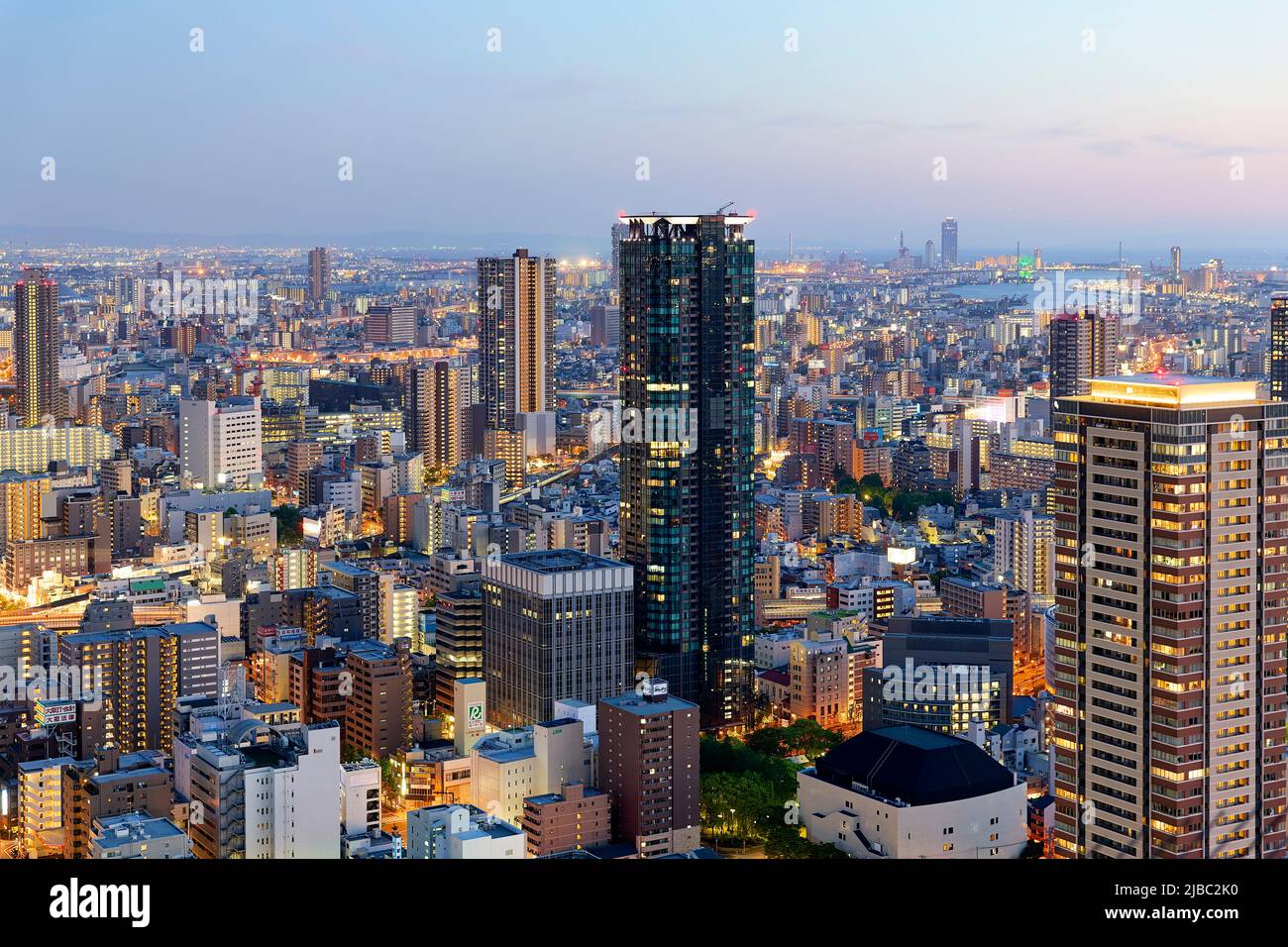 Japan. Kansai. Osaka. The business financial district at dusk Stock ...