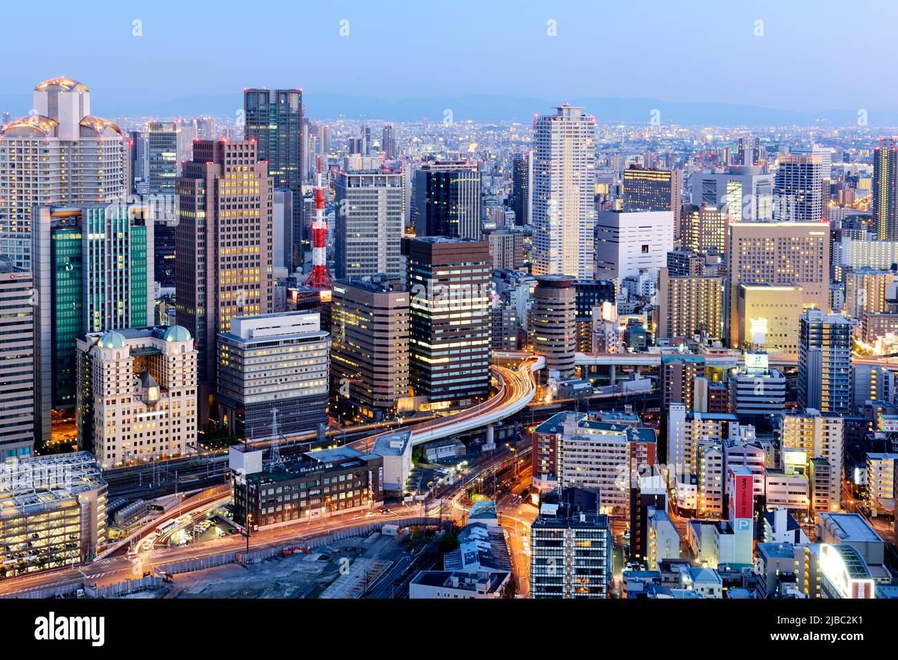Japan. Kansai. Osaka. The business financial district at dusk Stock ...