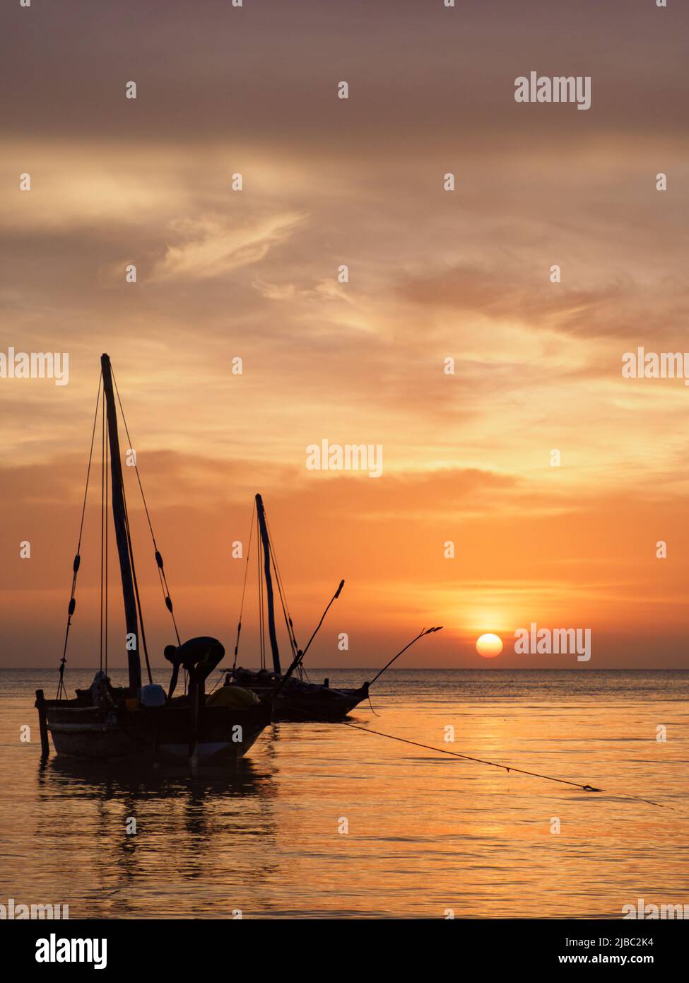Traditional dhow boats during sunset time., Zanzibar, Tanzania, Africa ...