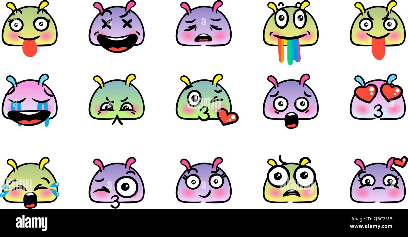 Various Cartoon Emoticons Set with Snails or Slugs. Doodle faces, eyes ...