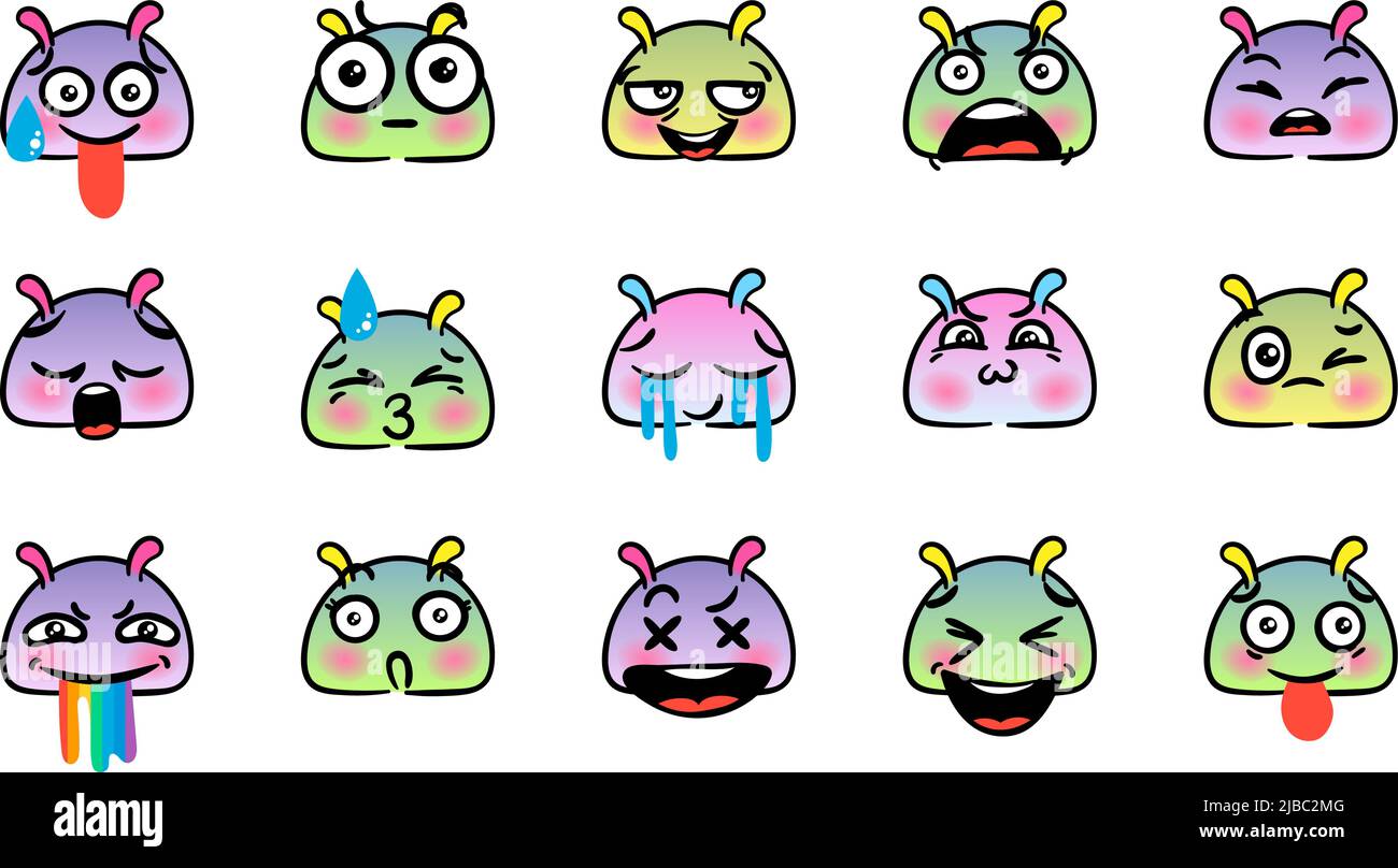 Various Cartoon Emoticons Set with Snails or Slugs. Doodle faces, eyes ...