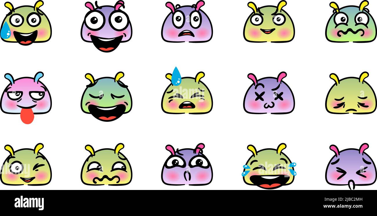 Various Cartoon Emoticons Set with Snails or Slugs. Doodle faces, eyes ...