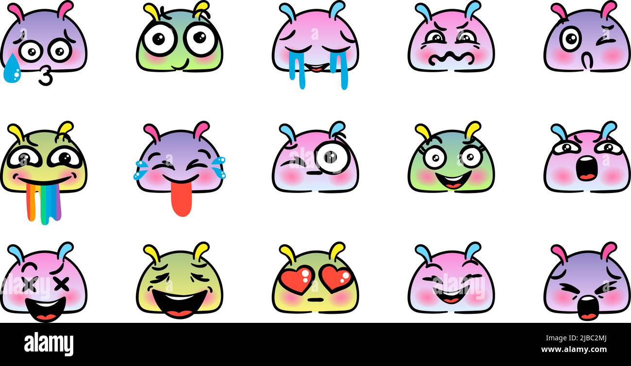 Various Cartoon Emoticons Set with Snails or Slugs. Doodle faces, eyes ...