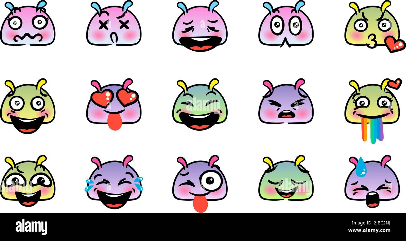 Various Cartoon Emoticons Set with Snails or Slugs. Doodle faces, eyes ...