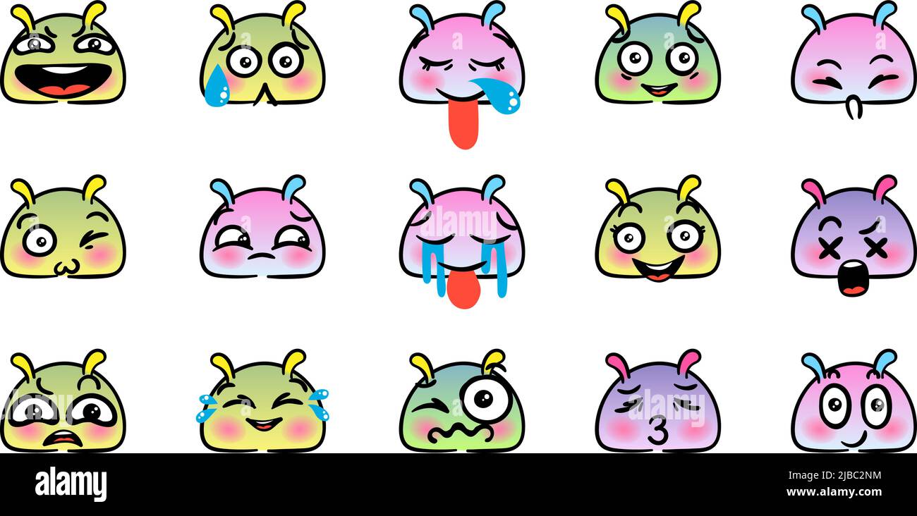 Various Cartoon Emoticons Set with Snails or Slugs. Doodle faces, eyes ...