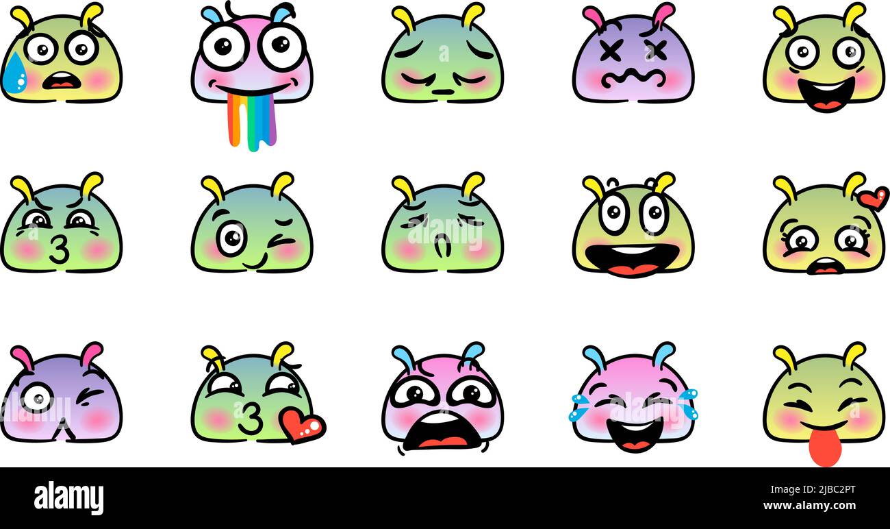 Various Cartoon Emoticons Set with Snails or Slugs. Doodle faces, eyes ...