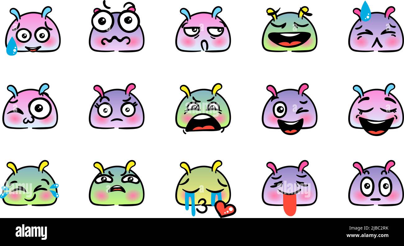 Various Cartoon Emoticons Set with Snails or Slugs. Doodle faces, eyes ...