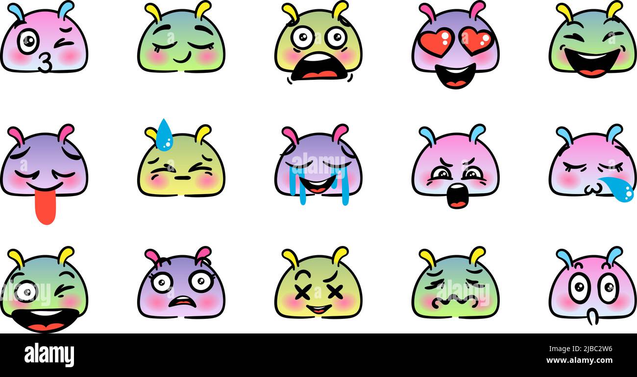 Various Cartoon Emoticons Set with Snails or Slugs. Doodle faces, eyes ...