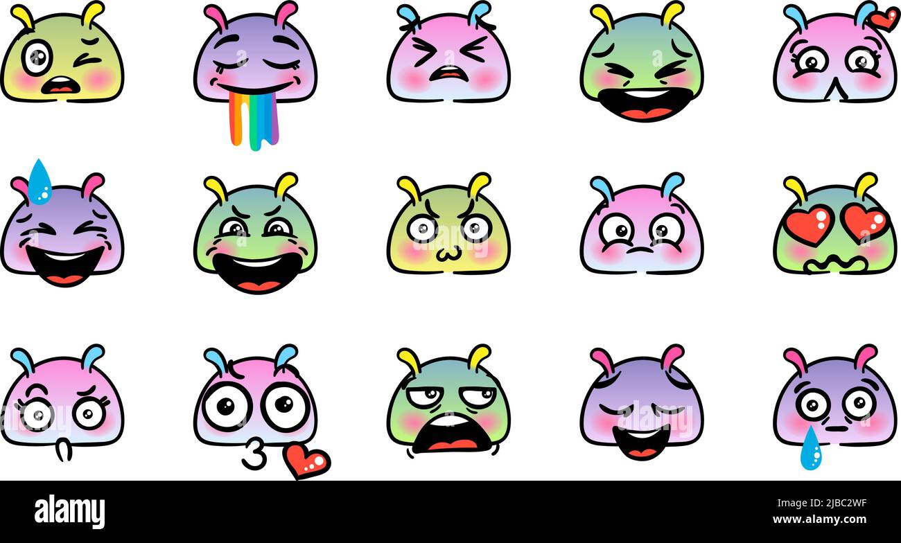 Various Cartoon Emoticons Set with Snails or Slugs. Doodle faces, eyes ...