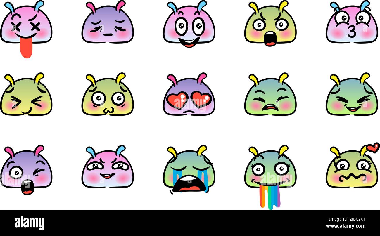 Various Cartoon Emoticons Set with Snails or Slugs. Doodle faces, eyes ...