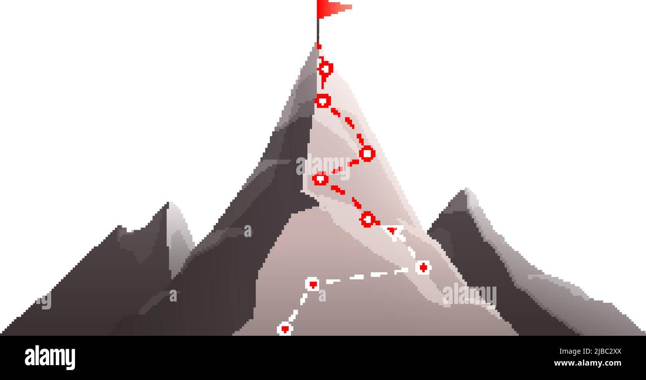 Mountains goal achievement concept flat composition with image of ...