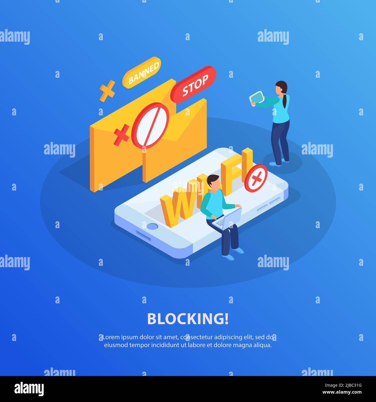 Blocking electronic devices ip addresses from wifi network isometric ...