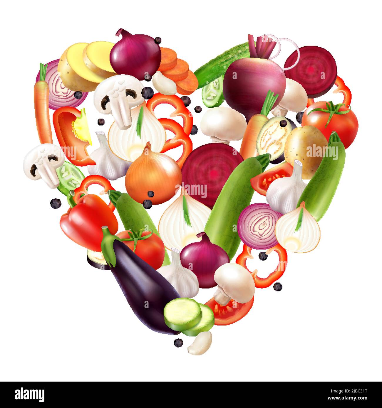 Realistic vegetables heart composition with heart shaped mix of ...