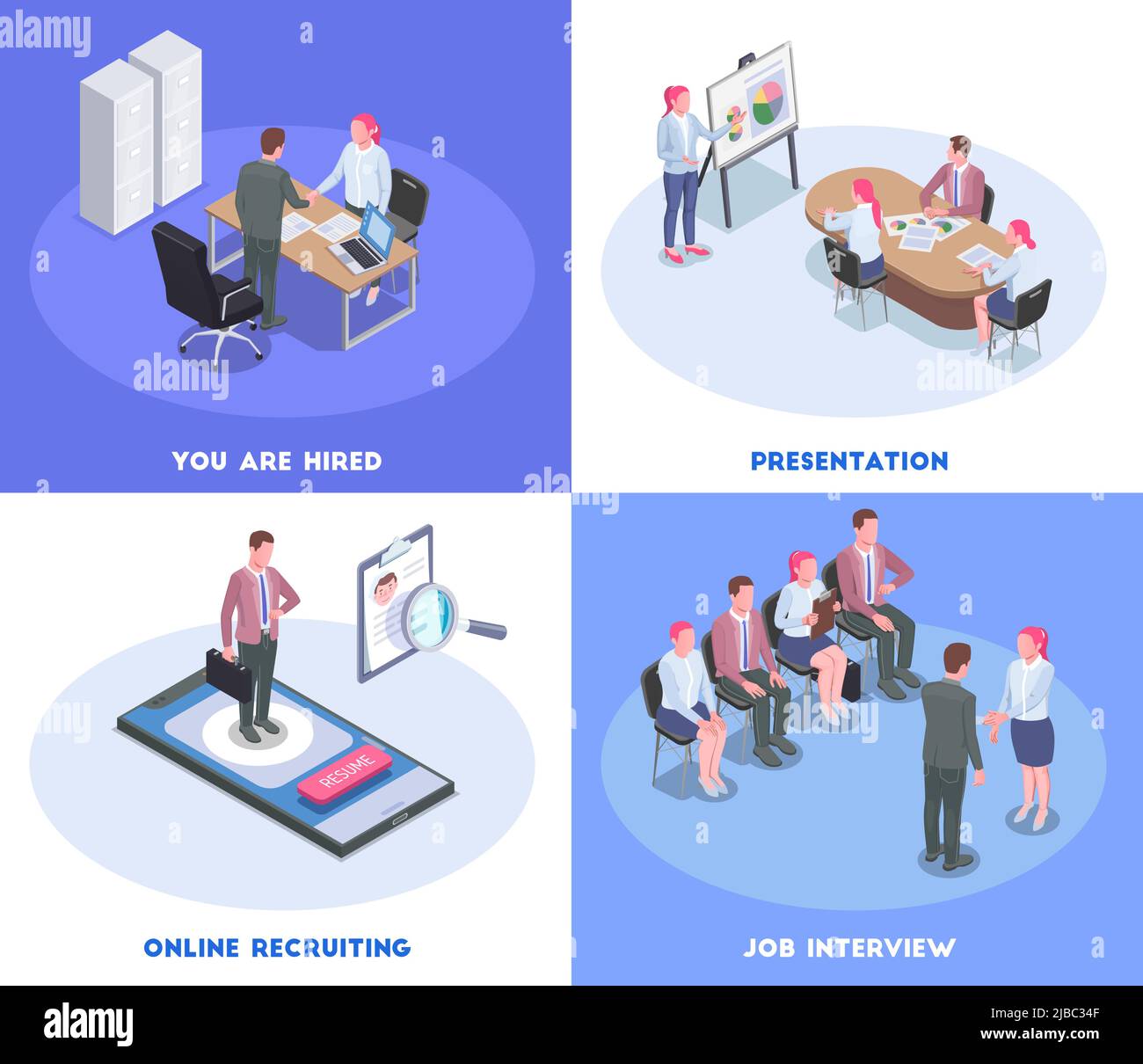 Isometric colored recruiting human resources 2x2 design concept with ...