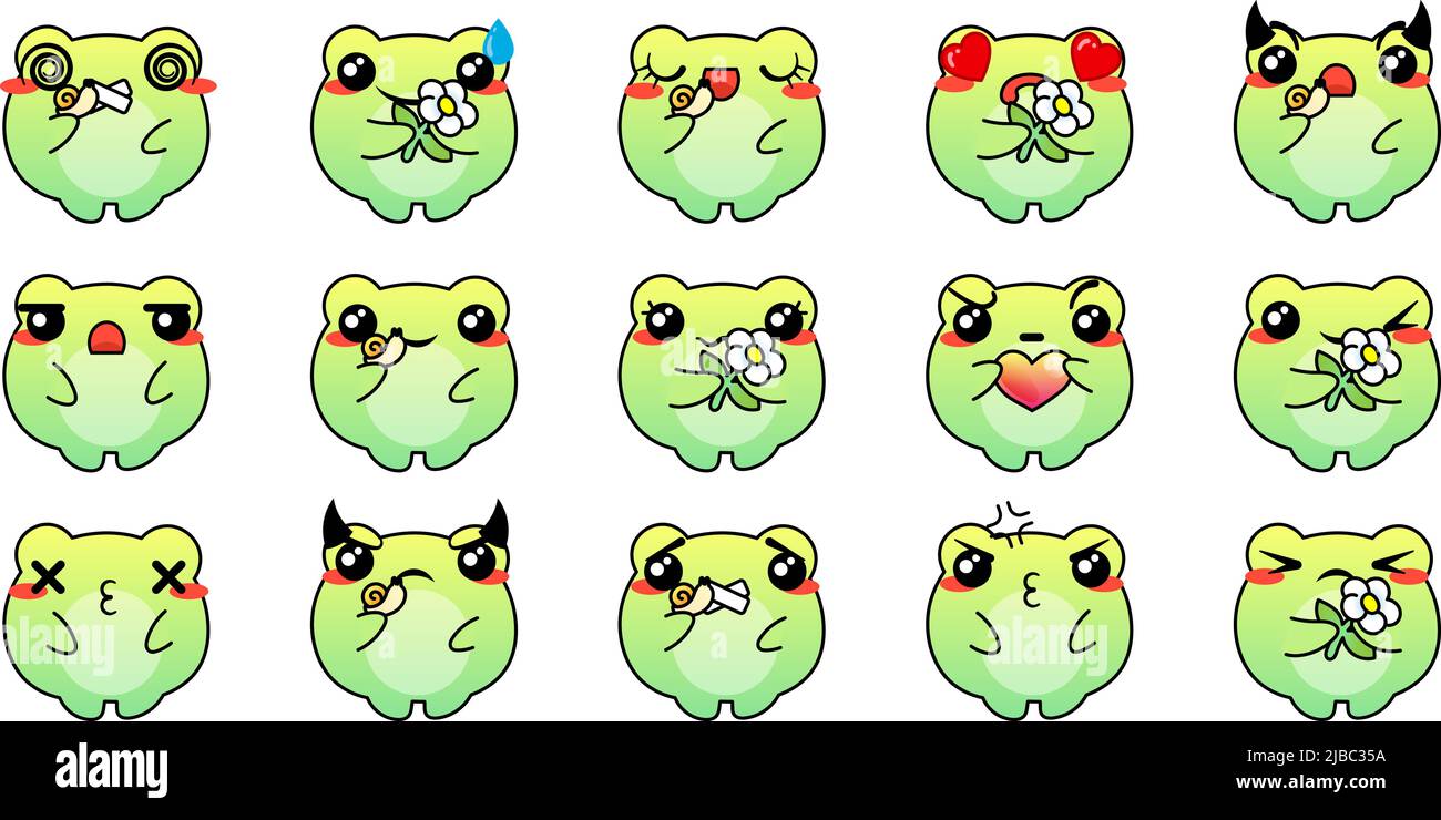 Various Cartoon Frogs Set. Doodle faces, eyes and mouth. Caricature ...