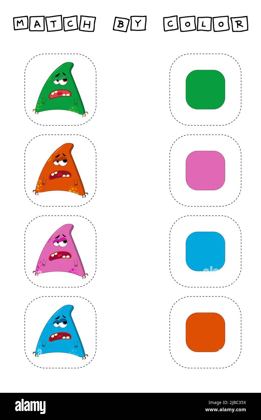 Developing activity for children - match the monsters by color. Logic ...