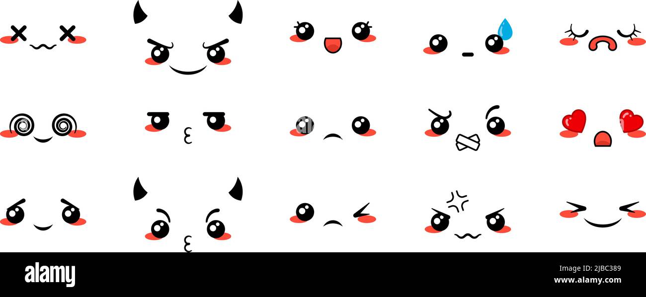 Various Cartoon Emoticons Set. Doodle faces, eyes and mouth. Caricature ...