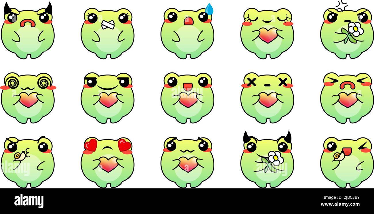 Various Cartoon Frogs Set. Doodle faces, eyes and mouth. Caricature ...