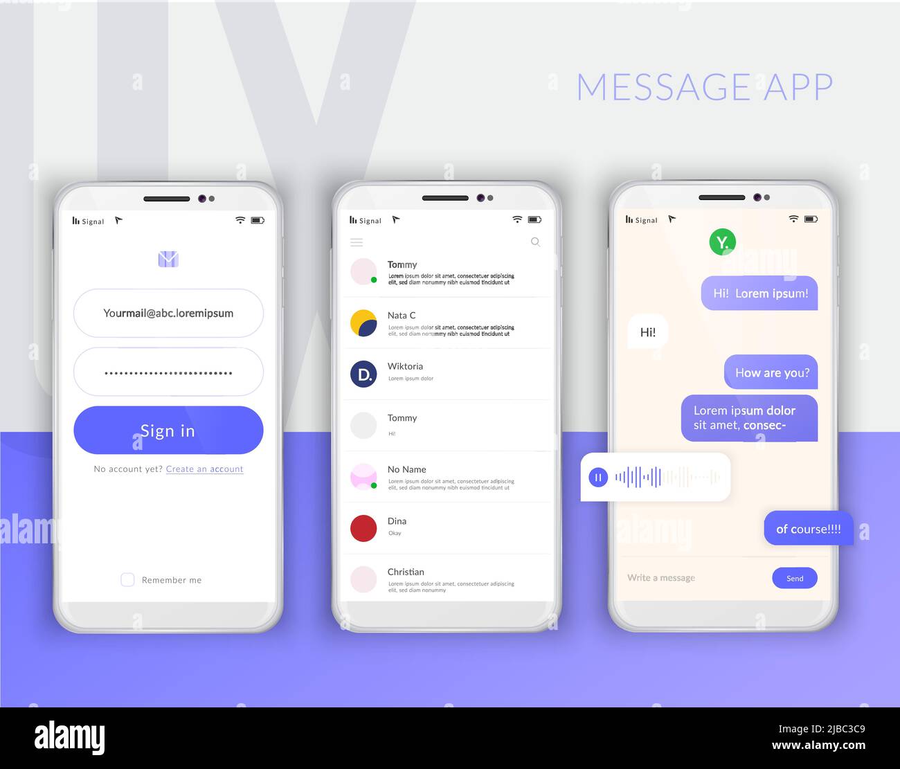 Realistic mobile phone user interface messenger chat app template ...