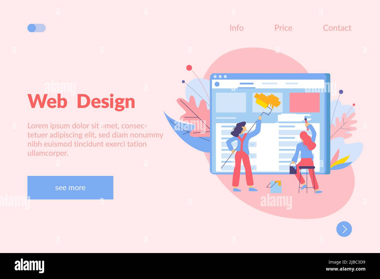 Web development flat background with doodle style images of painters ...