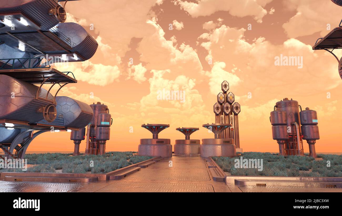 3D-illustration of an alien city somewhere outerspace Stock Photo - Alamy