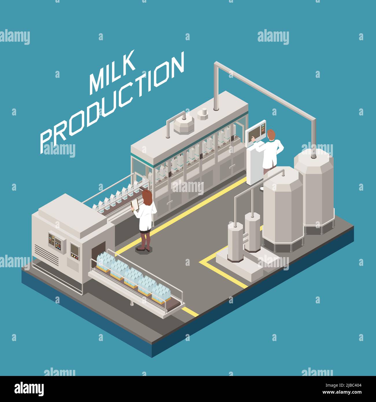 Milk factory concept with new technology symbols isometric vector ...