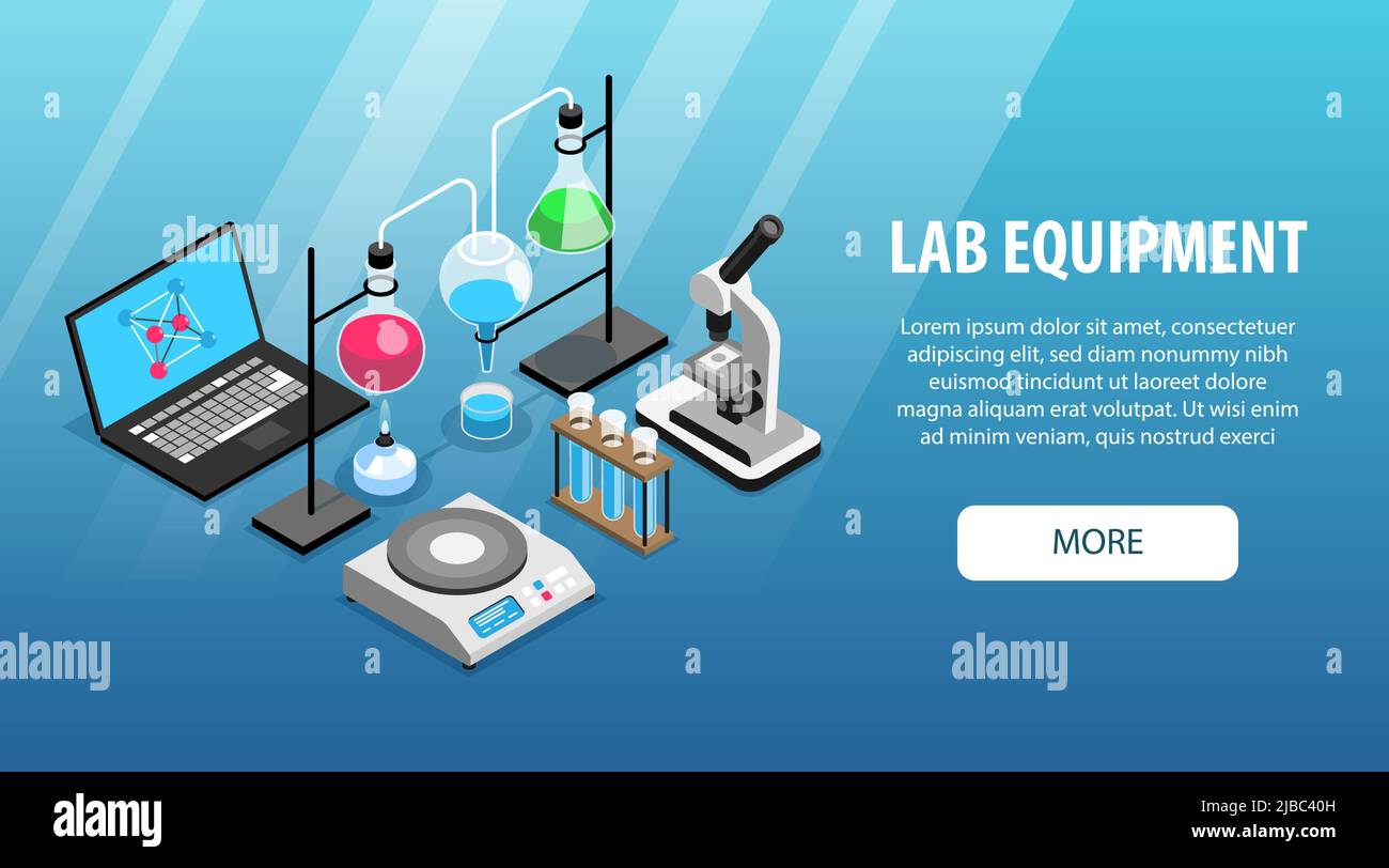 Pharmaceutic laboratory equipment isometric horizontal banner with ...