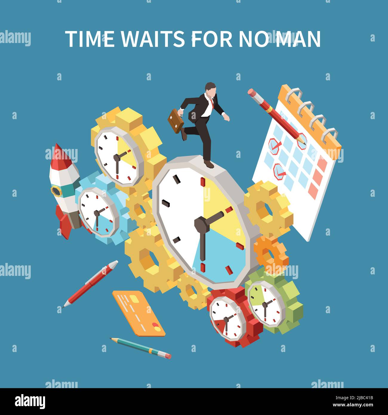 Time planning concept with waiting and deadline symbols isometric ...