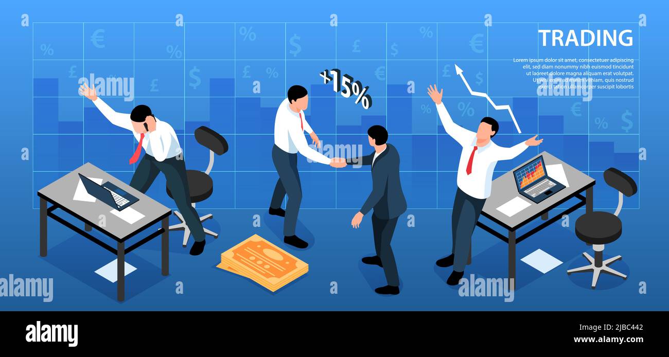 Isometric stock market exchange trading horizontal background ...