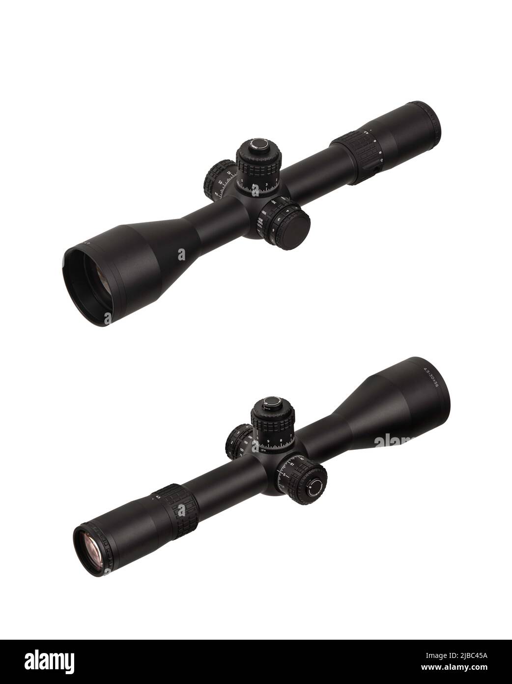 Modern sniper scope on a white background. Optical device for aiming ...
