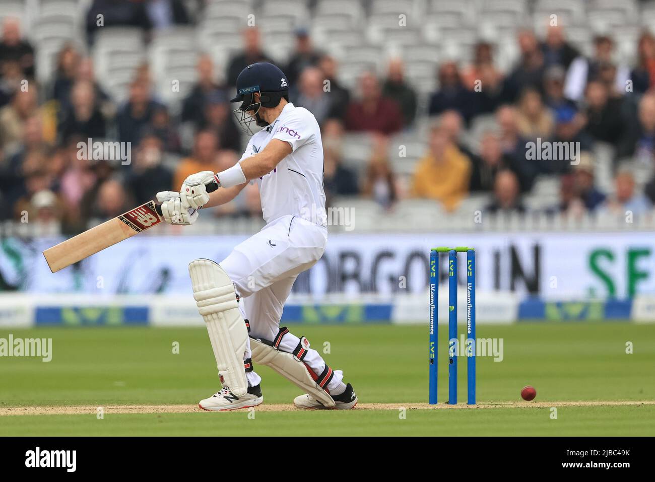 Ben Foakes of England hits an inside edge for a four just missing the ...