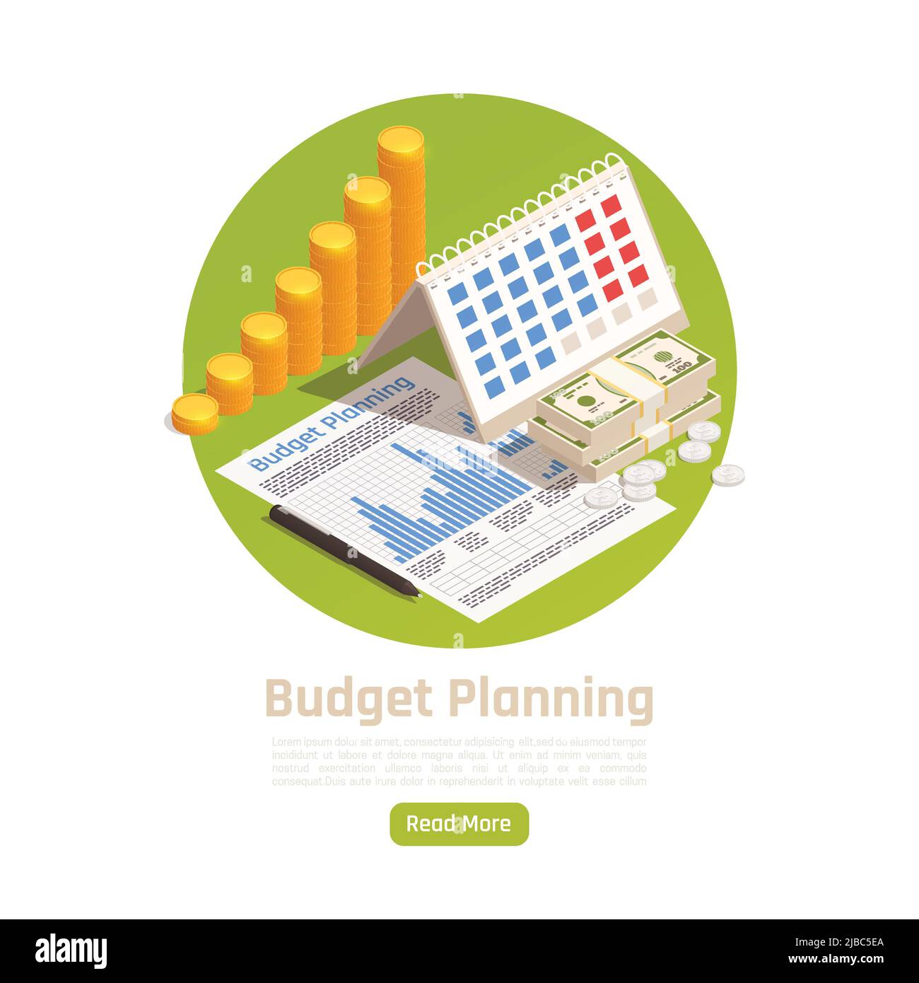 Wealth management isometric background with read more button editable ...