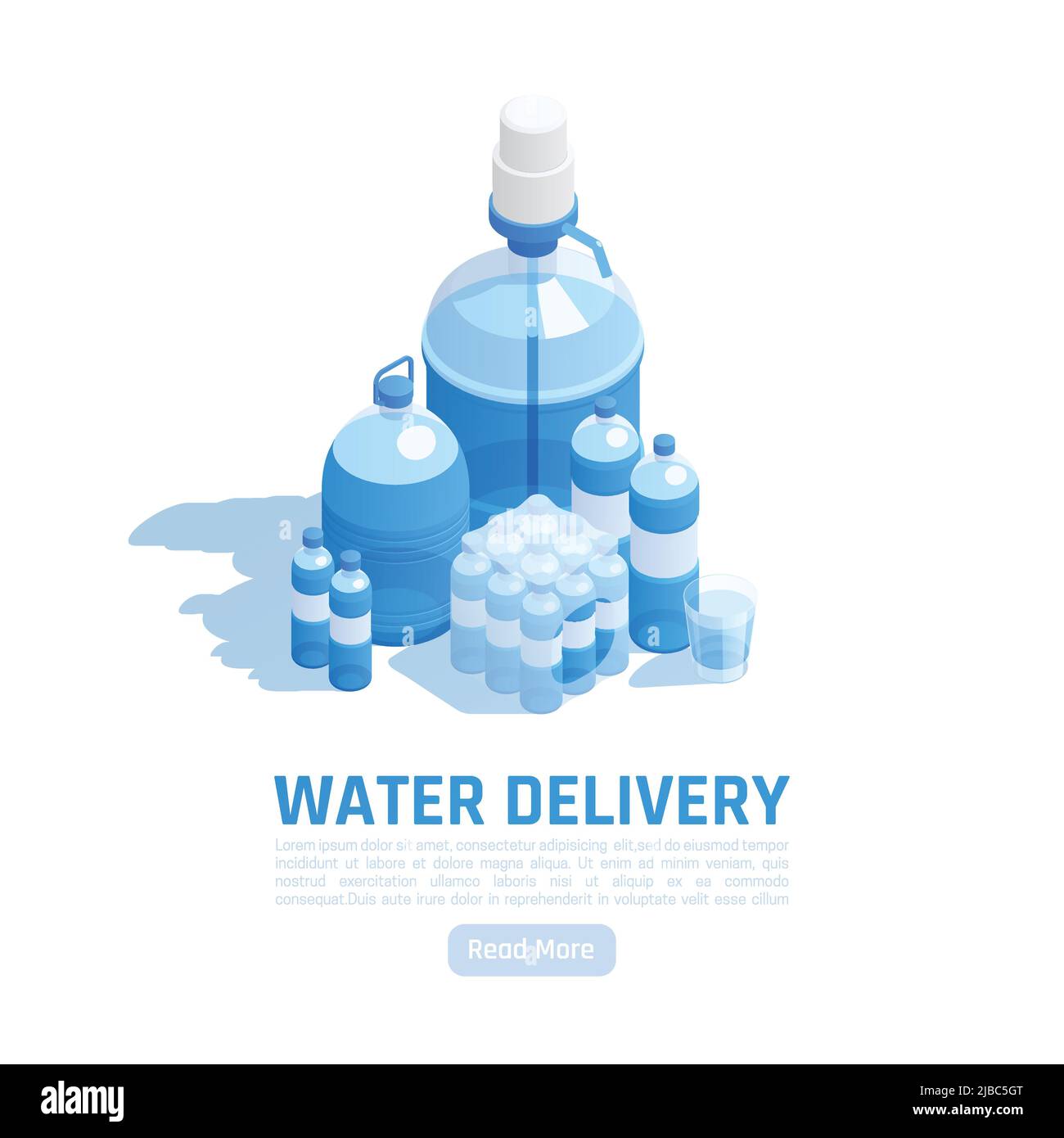 Water delivery isometric background with editable text and set of ...