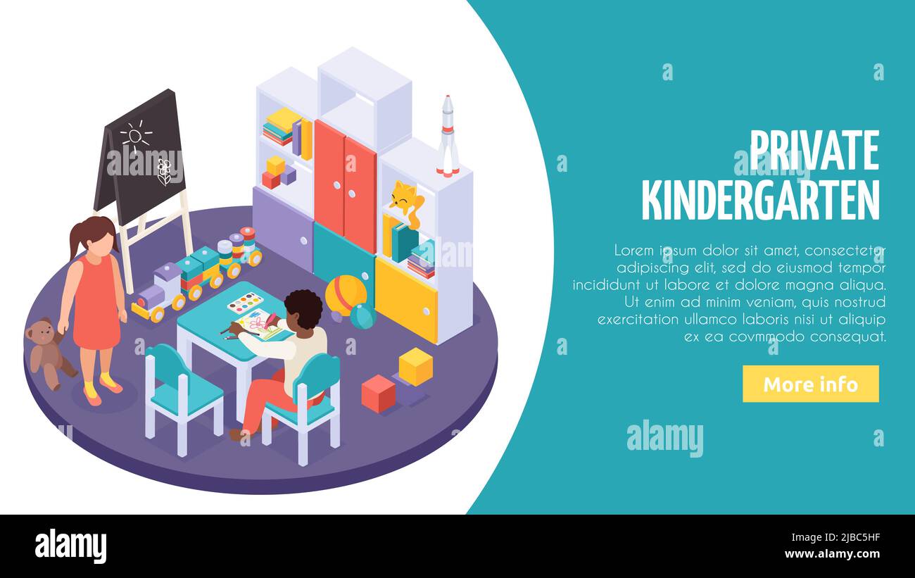 Private kindergarten small classroom interior with individual play ...