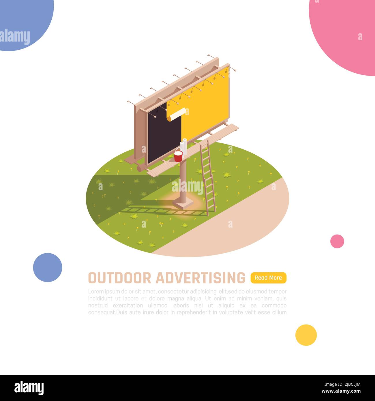 Outdoor advertisement isometric background with circle outdoor scenery ...