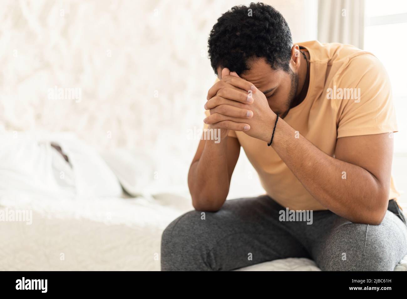 Unrecognizable Arabic Man Covering Face Suffering From Depression ...