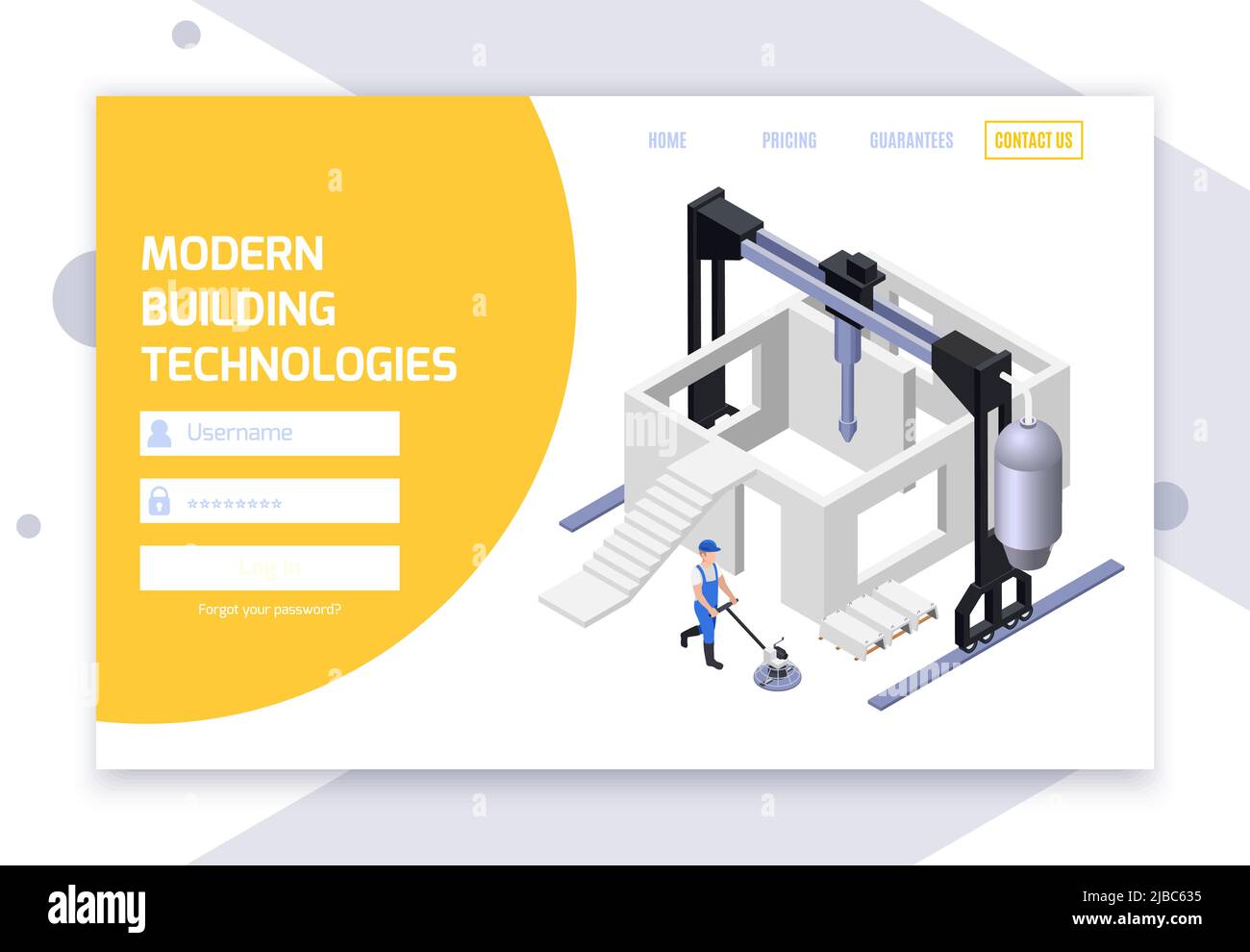 Concrete cement production isometric web site login page with fields ...