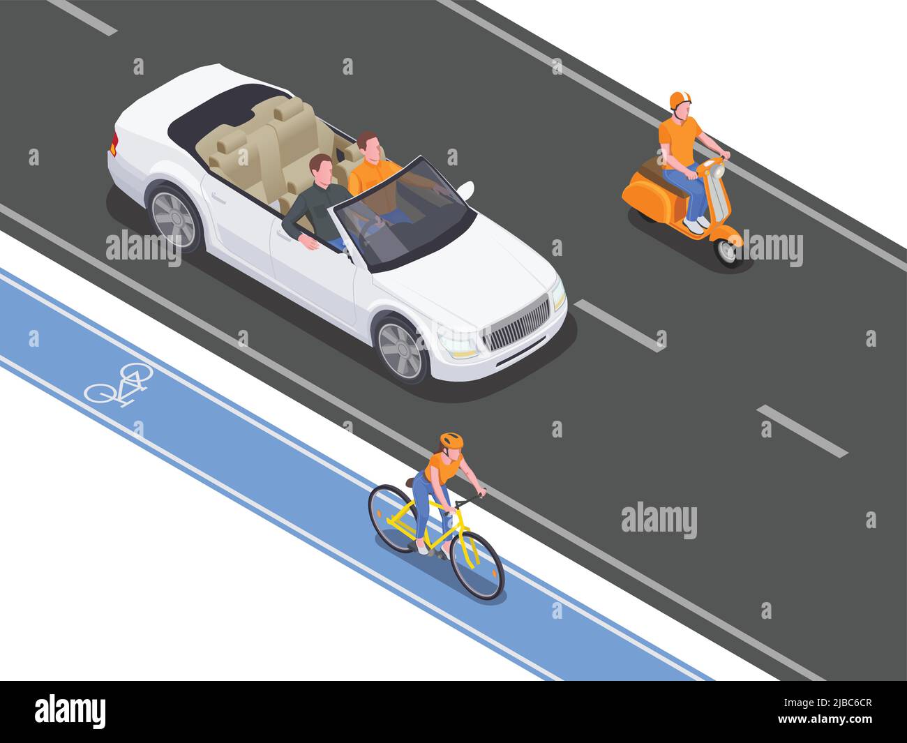 People using personal transport driving and riding on road and cycle ...