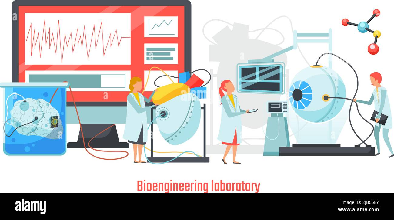 Future technology flat composition with scientists characters and hi ...