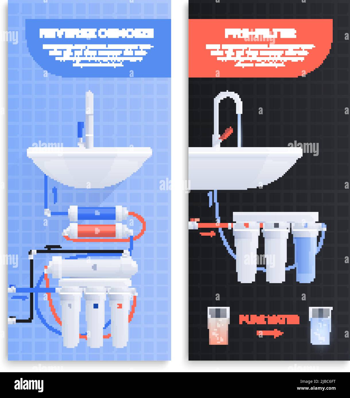 Two water filter flat vertical banner set with reverse osmosis and ...