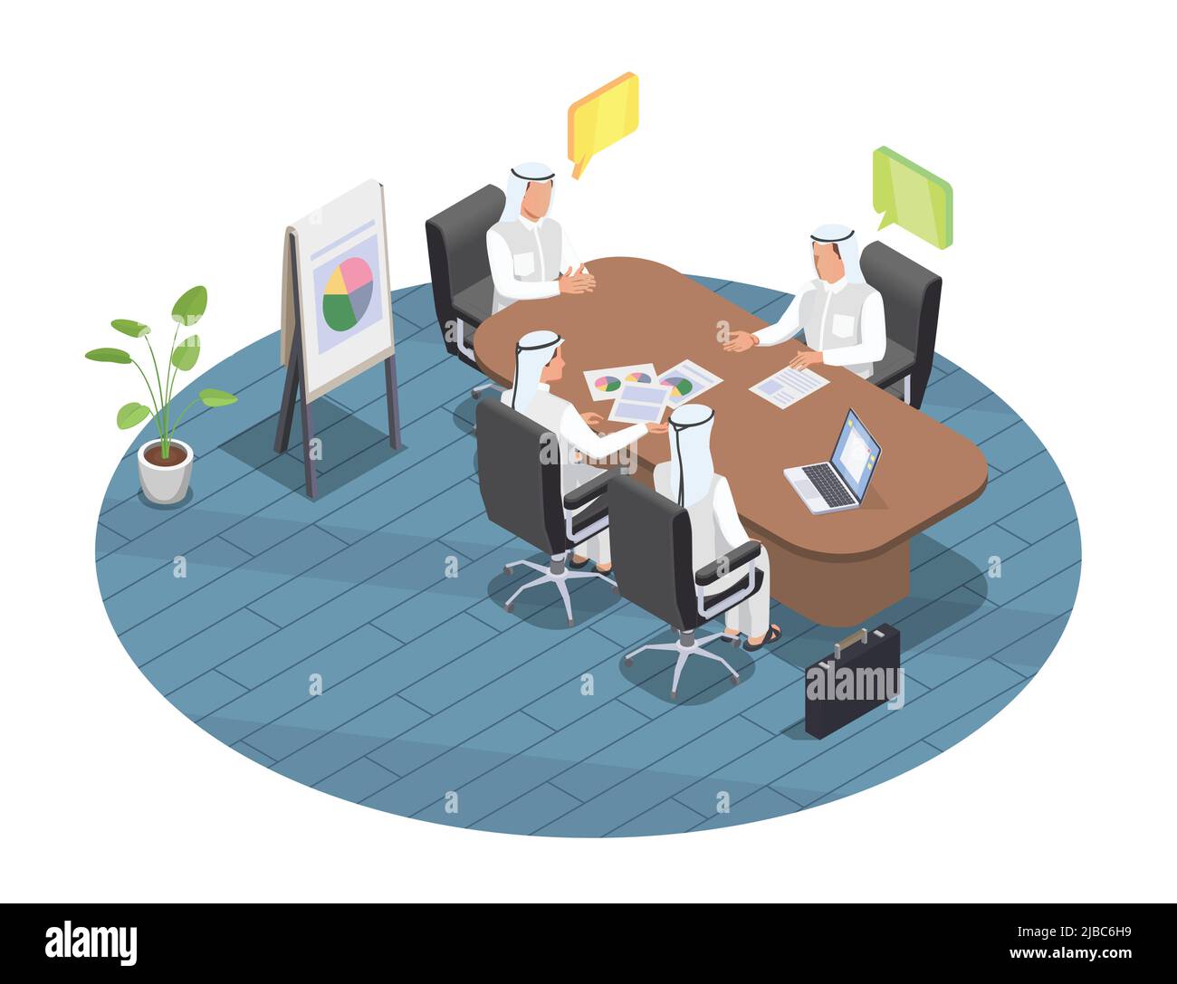 Arab people at business meeting in office 3d isometric vector ...