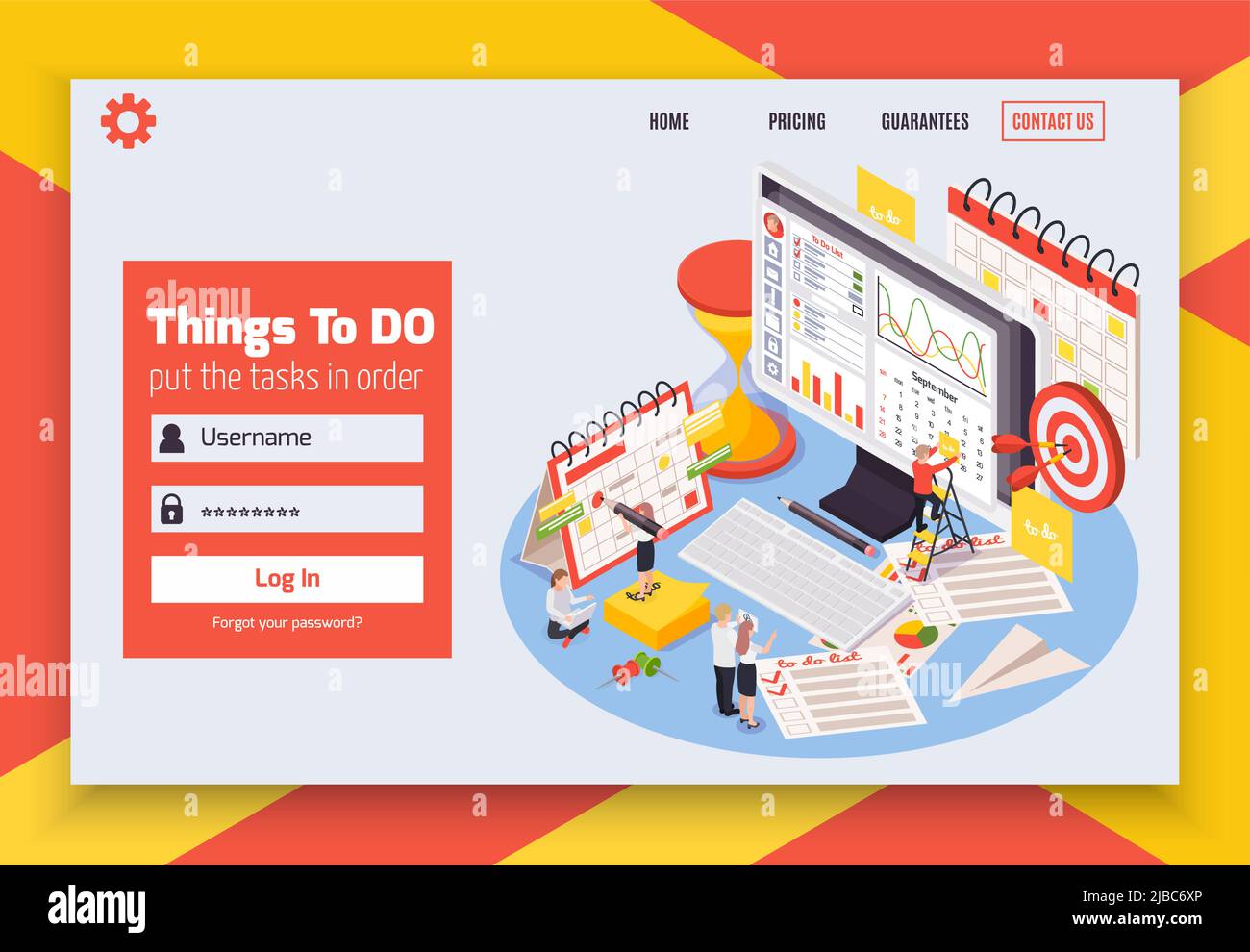 Time management planning schedule isometric composition with things to ...