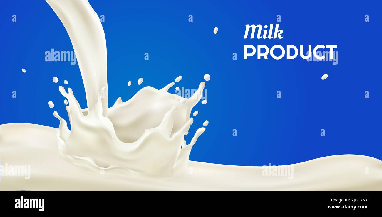 Milk product splash realistic background on blue background vector ...