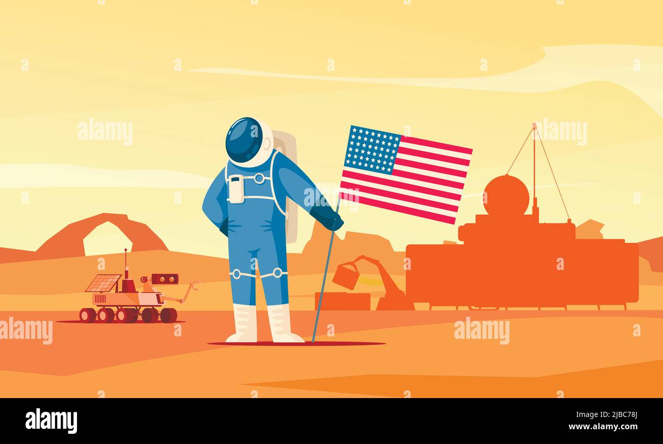Mars colonization flat composition with prominent astronaut planting ...