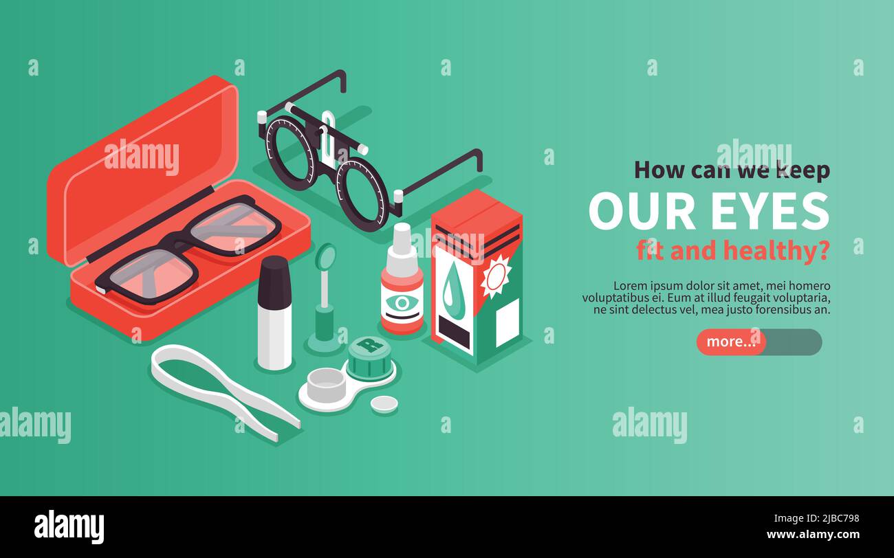 Isometric ophthalmology horizontal banner with editable text slider ...
