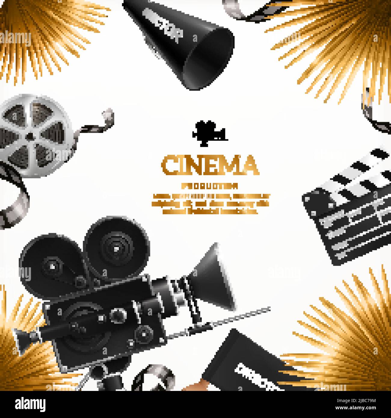 Cinema film production frame background with realistic images of camera ...