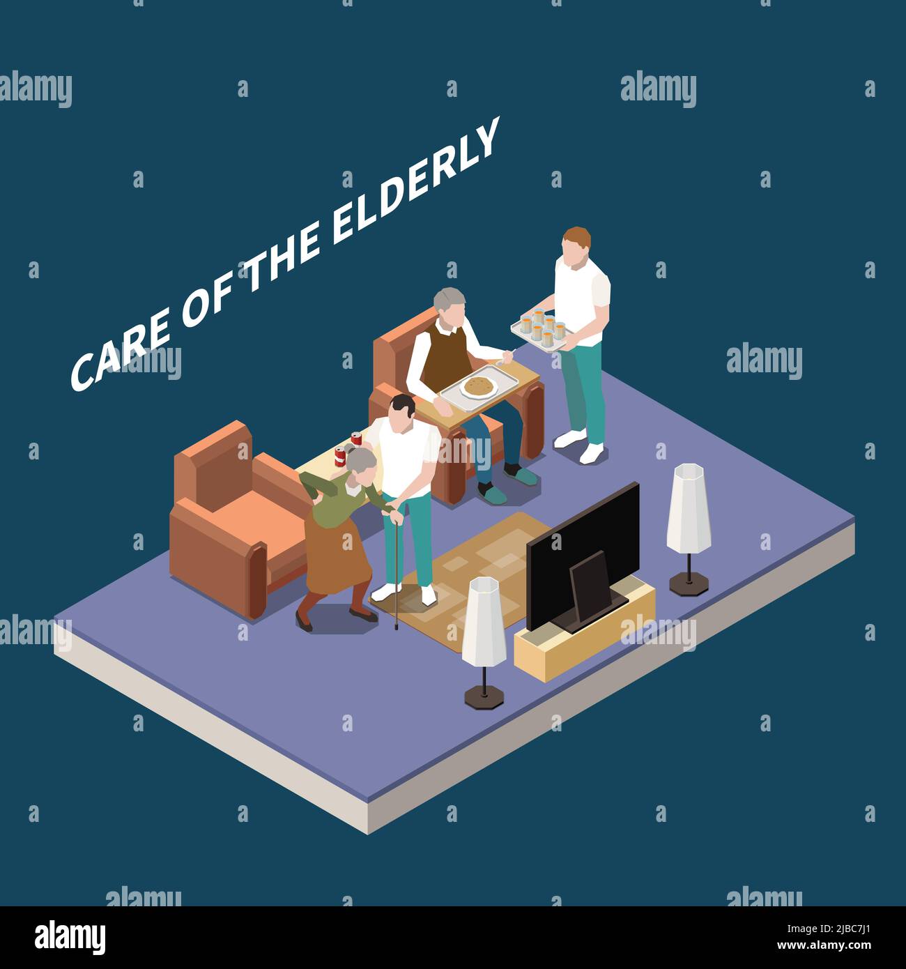 Nursing home isometric composition with employees caring old people ...