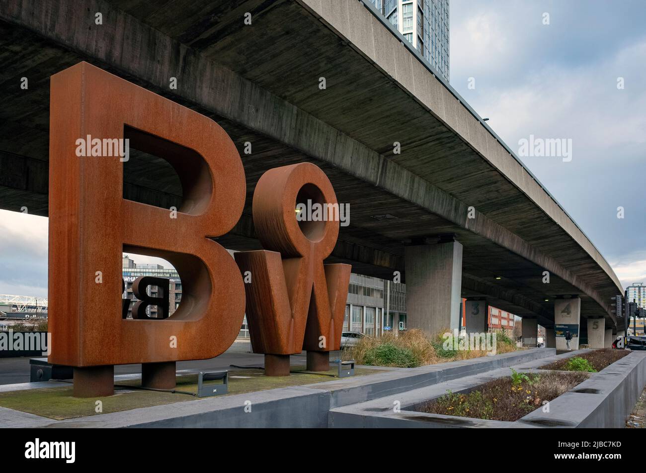 Bow sculpture sign in East London Stock Photo - Alamy